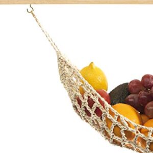 Hanging Fruit Hammock Under Cabinet - 1 Macrame Fruit Hammock Kitchen Under Cabinet, 2PCS Hooks - Handwoven Cotton Basket Storage for Produce, Banana - Boho Kitchen Decor For More Counter Space at Home Boat Camper RV