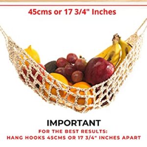 Hanging Fruit Hammock Under Cabinet - 1 Macrame Fruit Hammock Kitchen Under Cabinet, 2PCS Hooks - Handwoven Cotton Basket Storage for Produce, Banana - Boho Kitchen Decor For More Counter Space at Home Boat Camper RV