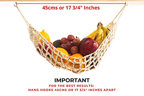 Hanging Fruit Hammock Under Cabinet - 1 Macrame Fruit Hammock Kitchen Under Cabinet, 2PCS Hooks - Handwoven Cotton Basket Storage for Produce, Banana - Boho Kitchen Decor For More Counter Space at Home Boat Camper RV