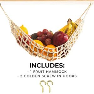 Hanging Fruit Hammock Under Cabinet - 1 Macrame Fruit Hammock Kitchen Under Cabinet, 2PCS Hooks - Handwoven Cotton Basket Storage for Produce, Banana - Boho Kitchen Decor For More Counter Space at Home Boat Camper RV