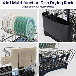 Dish Drying Rack Dish Drainers for Kitchen Counter with Drainboard 2 Tier Durable Stainless Steel Dish Rack and Drainboard Set with Glass Holder Cutting Boards Holder Easy Installation