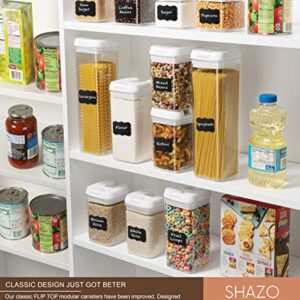 Shazo Airtight Food Storage Containers 12 PC Set, Kitchen Pantry Organization Plastic Containers + Labels +Marker BPA FREE Food Storage Container for Sugar, Rice, Cereal, Flour + Interchangeable Lids