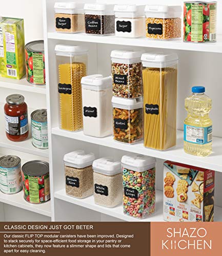 Shazo Airtight Food Storage Containers 12 PC Set, Kitchen Pantry Organization Plastic Containers + Labels +Marker BPA FREE Food Storage Container for Sugar, Rice, Cereal, Flour + Interchangeable Lids