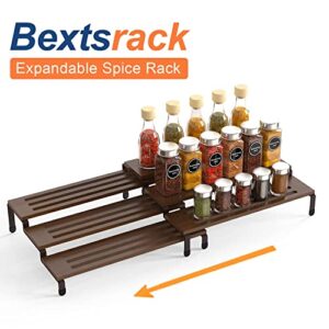 Bextsrack Spice Rack Organizer for Cabinet, Bamboo 3-Tier Expandable Seasoning Display Step Shelf for Kitchen Pantry Countertop Cupboard