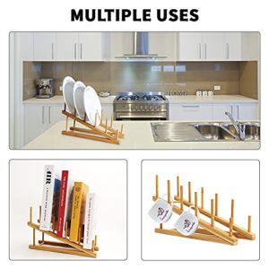 TIE-DailyNec 2 PCS Wooden Dish Rack Bamboo Drying Rack Dish Plate Rack Stand Pot Lid Holder Kitchen Cabinet Organizer for Dish Plate Bowl Cup Pot Lid Cutting Board