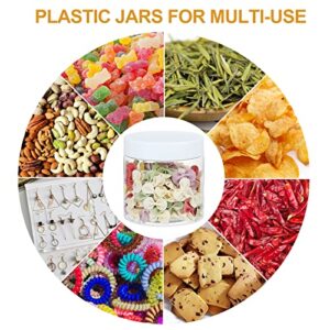 32PCS 6OZ Plastic Jars with Screw On Lids, Labels & A Pen, Round Wide Mouth Clear Storage Containers for Beauty Products, DIY Slime, Crafts Making, Spices, Cereal or Dry Food Storage (White cover)