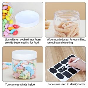 32PCS 6OZ Plastic Jars with Screw On Lids, Labels & A Pen, Round Wide Mouth Clear Storage Containers for Beauty Products, DIY Slime, Crafts Making, Spices, Cereal or Dry Food Storage (White cover)