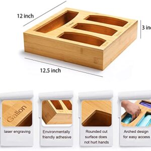 Food Ziplock Bag Storage Organizer For Kitchen Drawer, Bamboo Baggie Holder, Compatible With Ziploc, Solimo, Glad, Hefty For Gallon, Quart, Sandwich And Snack Variety Size Bags(1 Box 4 Slots) (1)