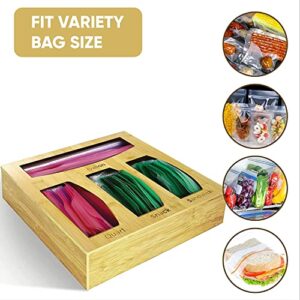 Food Ziplock Bag Storage Organizer For Kitchen Drawer, Bamboo Baggie Holder, Compatible With Ziploc, Solimo, Glad, Hefty For Gallon, Quart, Sandwich And Snack Variety Size Bags(1 Box 4 Slots) (1)