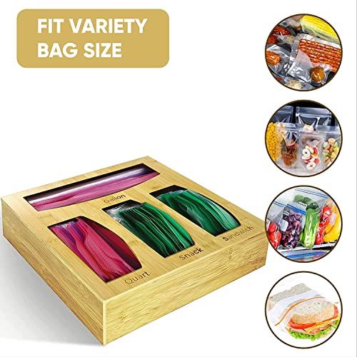 Food Ziplock Bag Storage Organizer For Kitchen Drawer, Bamboo Baggie Holder, Compatible With Ziploc, Solimo, Glad, Hefty For Gallon, Quart, Sandwich And Snack Variety Size Bags(1 Box 4 Slots) (1)