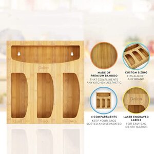 Food Ziplock Bag Storage Organizer For Kitchen Drawer, Bamboo Baggie Holder, Compatible With Ziploc, Solimo, Glad, Hefty For Gallon, Quart, Sandwich And Snack Variety Size Bags(1 Box 4 Slots) (1)