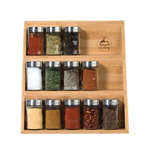 Pinnacle Cookery Bamboo Spice Rack Organizer For Countertop – Eco Friendly Seasoning Organizer 3-Tier Spice Shelf – Space Saving Wooden Spice Rack