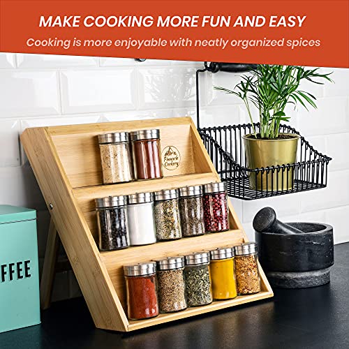 Pinnacle Cookery Bamboo Spice Rack Organizer For Countertop – Eco Friendly Seasoning Organizer 3-Tier Spice Shelf – Space Saving Wooden Spice Rack