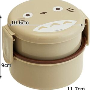 Skater My Neighbor Totoro 2 Tier Round Bento Lunch Box with Folk (17oz) - Authentic Japanese Design - Microwave Safe - Brown