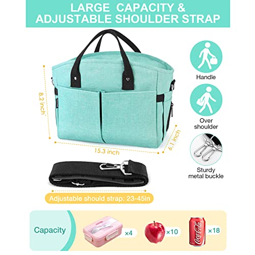 Glantop Insulated Lunch Bags for Women, Extra Large Lunch Tote Box with Shoulder Strap, Water Bottle Holders and Side Pockets, Leakproof Cooler Lunch Bag for Work Picnic Camping School Beach