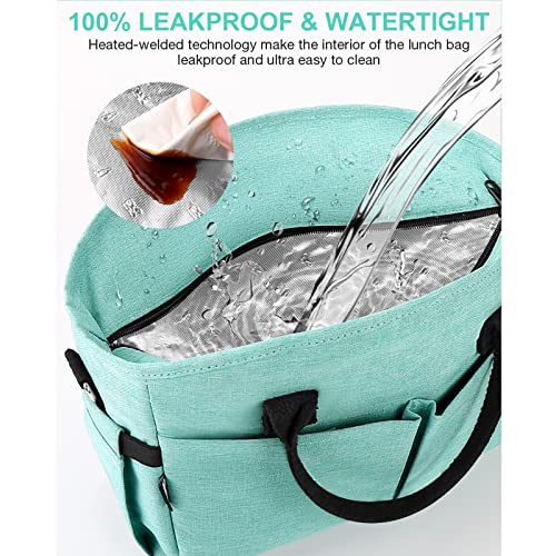 Glantop Insulated Lunch Bags for Women, Extra Large Lunch Tote Box with Shoulder Strap, Water Bottle Holders and Side Pockets, Leakproof Cooler Lunch Bag for Work Picnic Camping School Beach