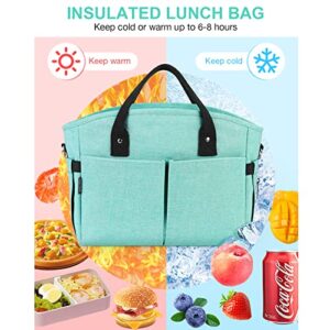 Glantop Insulated Lunch Bags for Women, Extra Large Lunch Tote Box with Shoulder Strap, Water Bottle Holders and Side Pockets, Leakproof Cooler Lunch Bag for Work Picnic Camping School Beach