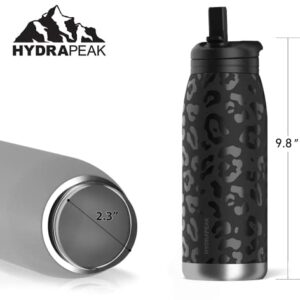 Hydrapeak Artisan 32oz Insulated Water Bottles with Straw Lids | Leak-Proof and Vacuum Insulated, Double Walled Stainless Steel Water Bottles Featuring Chic and Stylish Designs (Black Leopard)