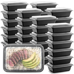 50-pack meal prep plastic microwavable food containers meal prepping & lids. “{24 oz.}” black rectangular reusable storage lunch boxes -bpa-free food grade- freezer dishwasher safe – “premium quality”