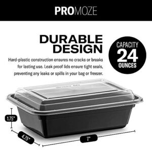 50-Pack Meal Prep Plastic Microwavable Food Containers meal prepping & Lids. "{24 OZ.}" Black Rectangular Reusable Storage Lunch Boxes -BPA-free Food Grade- Freezer Dishwasher Safe - "PREMIUM QUALITY"