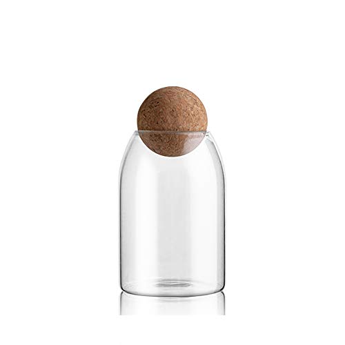 MOLFUJ 750ML/25Oz Glass Storage Container with Ball Cork, Cute Decorative Organizer Bottle Canister Jar with Air Tight Wood Lid for Food, Coffee, Candy, Bathroom Apothecary Cotton Swab Qtip Holder