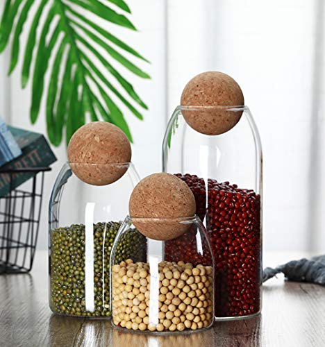 MOLFUJ 750ML/25Oz Glass Storage Container with Ball Cork, Cute Decorative Organizer Bottle Canister Jar with Air Tight Wood Lid for Food, Coffee, Candy, Bathroom Apothecary Cotton Swab Qtip Holder