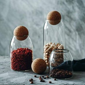 MOLFUJ 750ML/25Oz Glass Storage Container with Ball Cork, Cute Decorative Organizer Bottle Canister Jar with Air Tight Wood Lid for Food, Coffee, Candy, Bathroom Apothecary Cotton Swab Qtip Holder