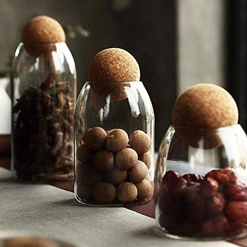 MOLFUJ 750ML/25Oz Glass Storage Container with Ball Cork, Cute Decorative Organizer Bottle Canister Jar with Air Tight Wood Lid for Food, Coffee, Candy, Bathroom Apothecary Cotton Swab Qtip Holder