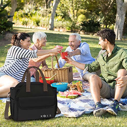 Lunch Bag for Women Insulated Lunch Boxes Women Cold Bag for Adult Men with 4 Ice Pack&2 Storage Bags&Shoulder Strap,Leakproof Large Multi-Pocket Lunch Tote for Work,Picnic,Beach,Fishing,hiking-Black