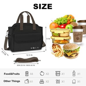 Lunch Bag for Women Insulated Lunch Boxes Women Cold Bag for Adult Men with 4 Ice Pack&2 Storage Bags&Shoulder Strap,Leakproof Large Multi-Pocket Lunch Tote for Work,Picnic,Beach,Fishing,hiking-Black