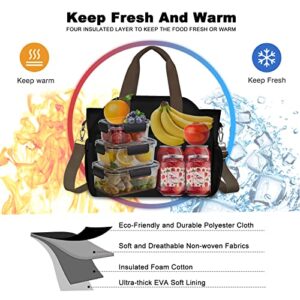 Lunch Bag for Women Insulated Lunch Boxes Women Cold Bag for Adult Men with 4 Ice Pack&2 Storage Bags&Shoulder Strap,Leakproof Large Multi-Pocket Lunch Tote for Work,Picnic,Beach,Fishing,hiking-Black