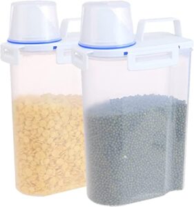 2pack cereal storage container set with lids,food containers with measuring cup for flour,sugar,grain,rice&baking supply-airtight kitchen & pantry bulk food storage for kitchen organization,clear 2.5l