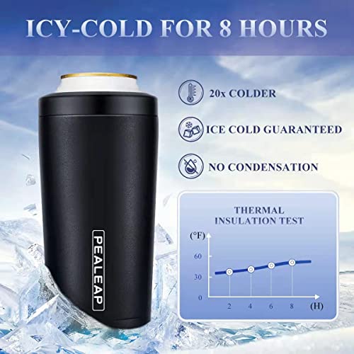 4 in 1 Insulated Slim Can Cooler for 12 OZ Cans and Beer Bottle - Keep 8 Hours Cold, Easy to Hold - Stainless Steel Can Holder, Double Walled Can Insulator for Hard Seltzer and More