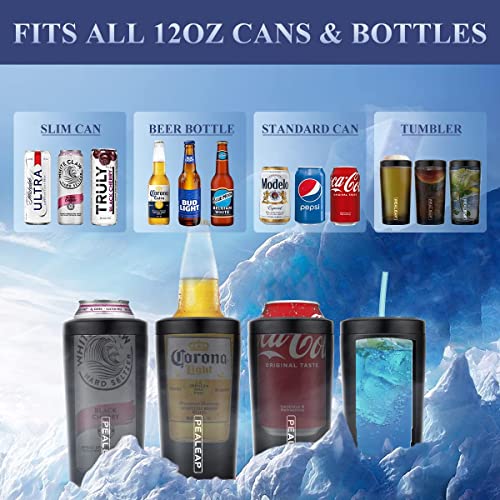 4 in 1 Insulated Slim Can Cooler for 12 OZ Cans and Beer Bottle - Keep 8 Hours Cold, Easy to Hold - Stainless Steel Can Holder, Double Walled Can Insulator for Hard Seltzer and More