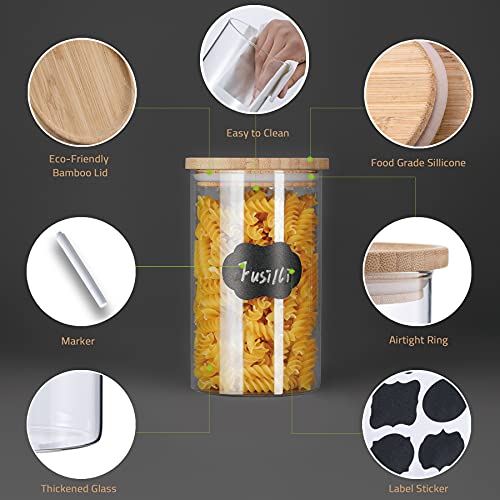 coccot Glass Jars with Bamboo Lids, Glass Food Storage Jars with Wood Lids for Pantry, Glass Canisters Sets with Wood lid for the Kitchen, 5 Pack Glass Storage Containers with Stackable Lids