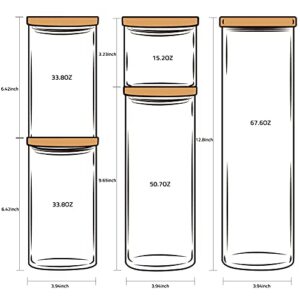 coccot Glass Jars with Bamboo Lids, Glass Food Storage Jars with Wood Lids for Pantry, Glass Canisters Sets with Wood lid for the Kitchen, 5 Pack Glass Storage Containers with Stackable Lids