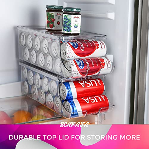 SCAVATA Skinny Can Organizer for Refrigerator, Tall Skinny Soda Pop Can Container Holder Dispenser with Lid for Fridge Pantry Rack Freezer, Clear Plastic Storage Bins-Holds 12 Slim Skinny Cans