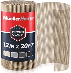 mueller drawer and shelf liner, 12 in x 20 ft heavy-duty, slip-resistant wire shelf liners for kitchen cabinets, drawer liners kitchen, shelf paper for desks, durable non-adhesive waterproof beige