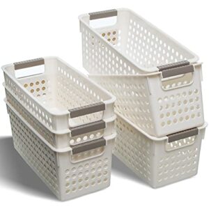 citylife 6 pcs plastic storage baskets for shelves small storage bins for closet shelf pantry organizing, off-white