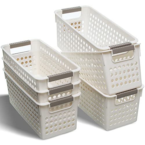 Citylife 6 PCS Plastic Storage Baskets for Shelves Small Storage Bins for Closet Shelf Pantry Organizing, Off-White