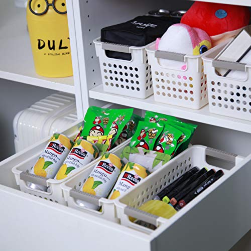 Citylife 6 PCS Plastic Storage Baskets for Shelves Small Storage Bins for Closet Shelf Pantry Organizing, Off-White