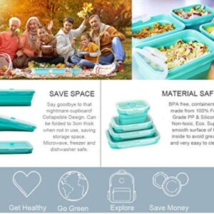 Collapsible Silicone Food Storage Container Set of 4 with Lids | Stackable - Space Saving | Microwaveable | Freezer, Dishwasher Safe| BPA Free|Collapsible Leftover or Meal Prep Lunch Box Containers