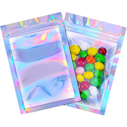 100 Pieces Bags Holographic Packaging Bags Storage Bag for Food Storage (Holographic Color, 7 x 9 Inches)