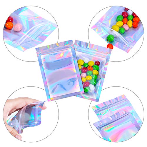 100 Pieces Bags Holographic Packaging Bags Storage Bag for Food Storage (Holographic Color, 7 x 9 Inches)