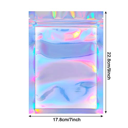 100 Pieces Bags Holographic Packaging Bags Storage Bag for Food Storage (Holographic Color, 7 x 9 Inches)