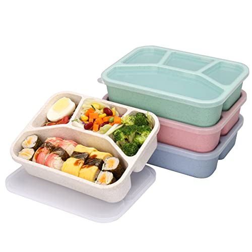 Ylebs 4 Pack Bento Lunch Box Reusable 4 Compartment Lunch Containers for Adults,BPA Free Plastic Divided Food Meal Prep Containers,Schools,Work and Travel