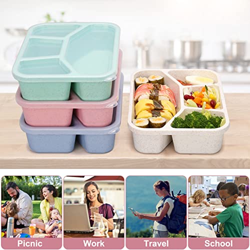 Ylebs 4 Pack Bento Lunch Box Reusable 4 Compartment Lunch Containers for Adults,BPA Free Plastic Divided Food Meal Prep Containers,Schools,Work and Travel