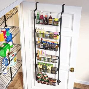 NETEL 6-Tier Over the Door Pantry Organizer, Heavy Metal Line Basket and Frame, 2 Large Baskets and 4 Small Baskets, Suspension Storage Racks, Suitable for Kitchen, Bathroom, Room, Locker