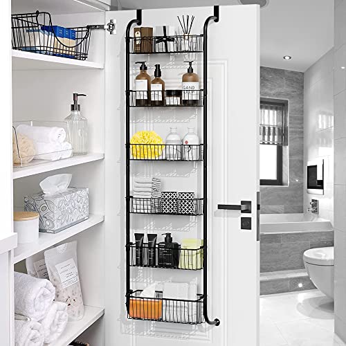 NETEL 6-Tier Over the Door Pantry Organizer, Heavy Metal Line Basket and Frame, 2 Large Baskets and 4 Small Baskets, Suspension Storage Racks, Suitable for Kitchen, Bathroom, Room, Locker