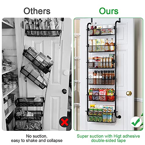 NETEL 6-Tier Over the Door Pantry Organizer, Heavy Metal Line Basket and Frame, 2 Large Baskets and 4 Small Baskets, Suspension Storage Racks, Suitable for Kitchen, Bathroom, Room, Locker